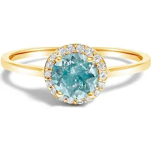 HAUS OF BRILLIANCE 10k Gold Gemstone And Diamond Halo Ring - Yellow | Blue Aquamarine